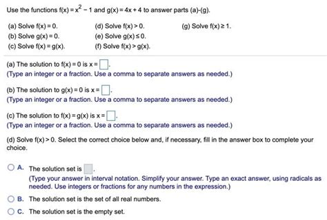 solved use the functions f x x2 1 and g x 4x 4 to