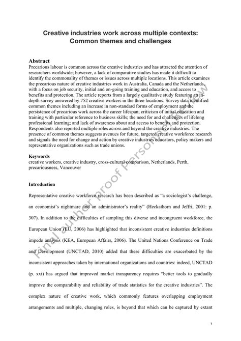 Pdf Creative Industries Work Across Multiple Contexts Common Themes