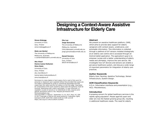 Pdf Designing A Context Aware Assistive Infrastructure For Elderly Care