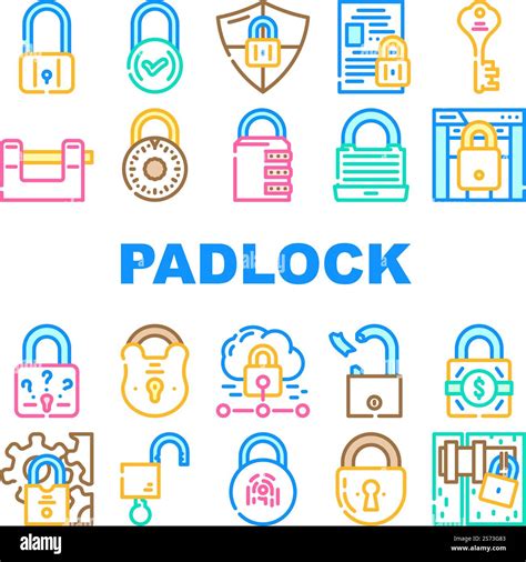 Padlock Lock Safe Password Icons Set Vector Privacy Secure Security Protection Internet