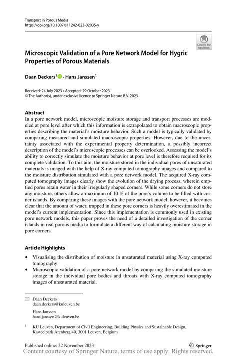 Microscopic Validation Of A Pore Network Model For Hygric Properties Of