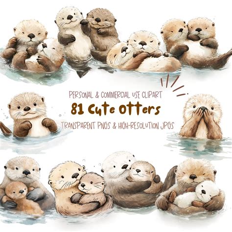 Watercolor Cute Otter Clipart Sea Otter Clipart L Mothers Day
