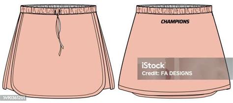 미니 스커트 저지 디자인 플랫 스케치 패션 일러스트레이션 소녀와 여성을 위한 일러스트레이션 트레일 및 추적 활동복을 위한 앞뒤