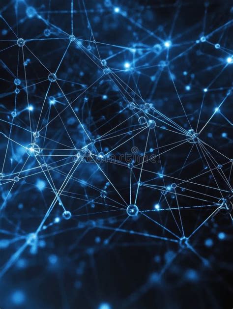 Futuristic Glowing Digital Nodes In Deep Blue And White Cyber Network Design With Interconnected