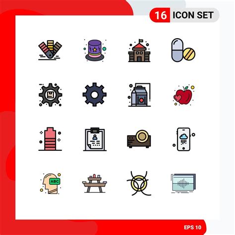 16 Flat Color Filled Line Concept For Websites Mobile And Apps Options Gear Building Tablet