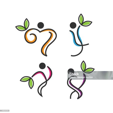 유기 로고 벡터입니다 인간의 캐릭터 로고 천연 제품 로고입니다 화장품 아이콘입니다 건강 한 로고 기호 스파 로고입니다 뷰티 살롱 로고입니다 녹색 잎과 사람 벡터입니다 요가