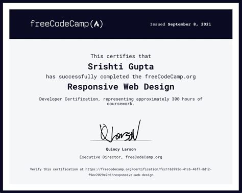 Srishti Gupta On Linkedin Freecodecamp Certificate Webdesigner