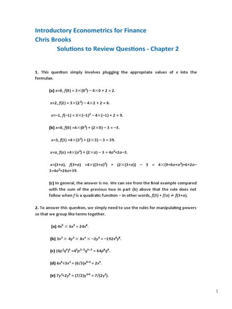 Chapter 2 Solutions Solution Manual Introductory Econometrics For Finance Pdf Mean Matrix