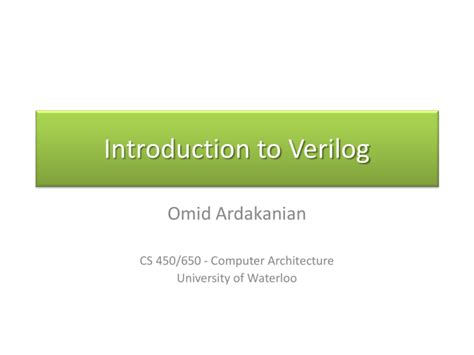Introduction To Verilog University Of Waterloo