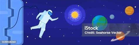 우주 비행사 우주 공간에서 우주 비행사 행성 토성 지구 화성 달 태양 로켓 평면 벡터 일러스트 레이션 우주 과학 연구 과학에 대한 스톡 벡터 아트 및 기타 이미지 Istock