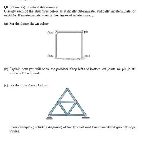 Solved Q1 20 Marks Statical Determinacy Classify Each