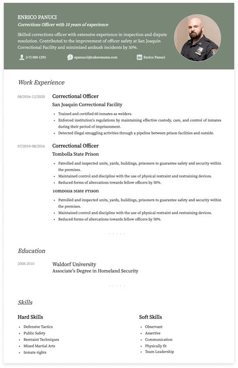 Correctional Officer Resume Templates And Examples Cakeresume
