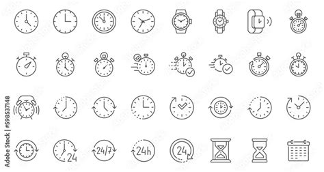 time line icons set timer alarm clock wristwatch smart watch