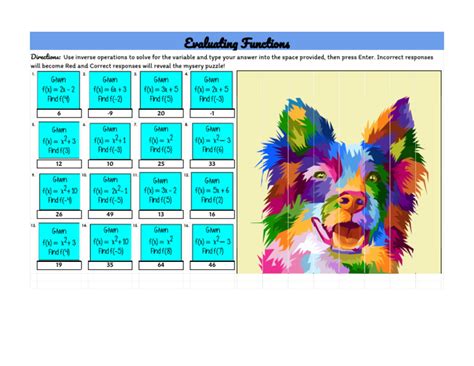 Evaluating Functions Project Sheet1 Pdf