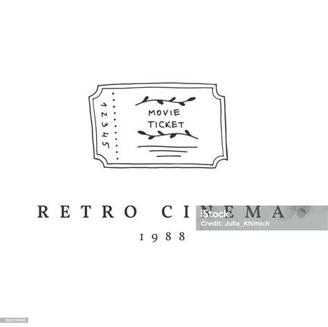 Ilustrasi Bioskop Template Label Yang Digambar Dengan Tangan Vektor Dengan Tiket Film Ilustrasi