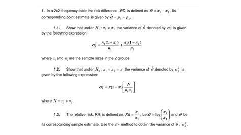 1 In A 2x2 Frequency Table The Risk Difference Rd