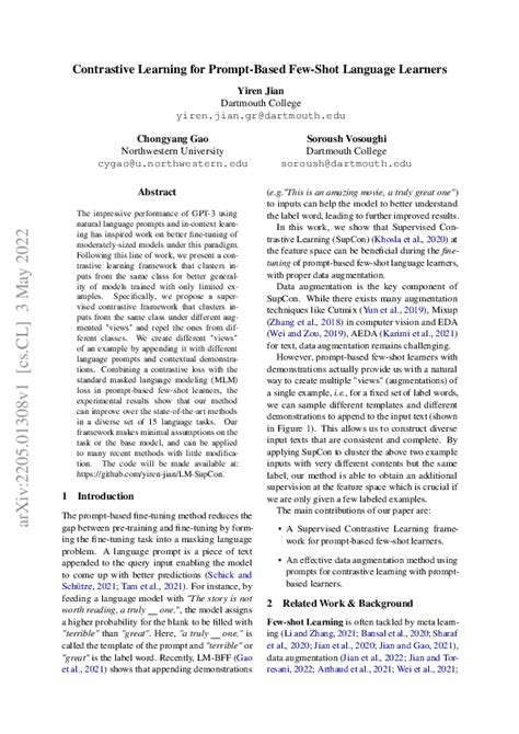 Pdf Contrastive Learning For Prompt Based Few Shot Language Learners