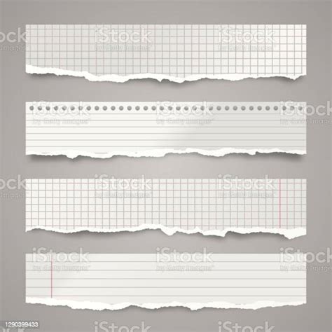 찢어진 종이 스트립 찢어진 가장자리가있는 현실적인 구겨진 종이 스크랩 노트북 페이지의 줄 지어 조각 벡터 일러스트레이션 재활용에