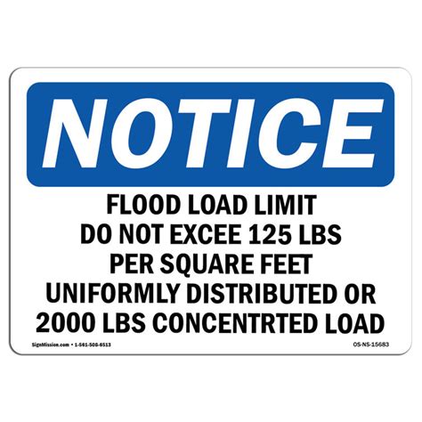Signmission Osha Notice Notice Floor Load Limit Do Not Exceed 125