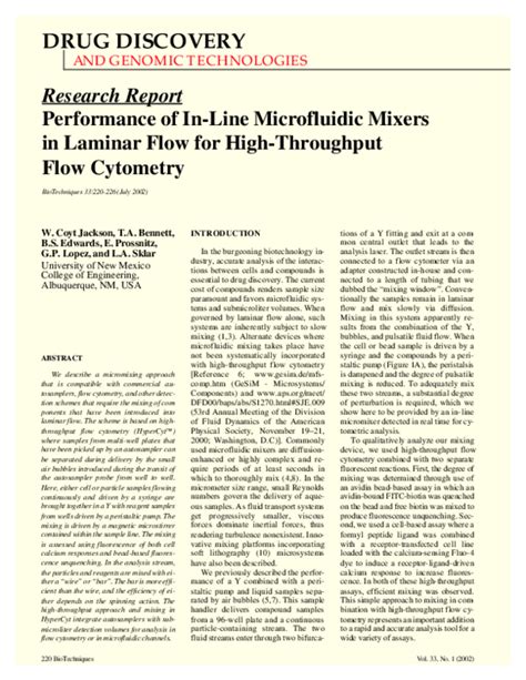 Pdf Performance Of In Line Microfluidic Mixers In Laminar Flow For