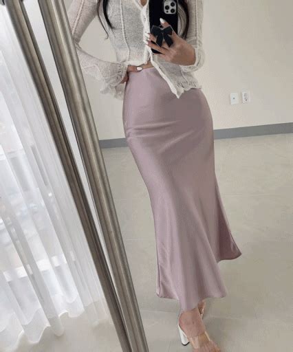 새틴 샤틴 실크 밴딩 머메이드 플레어 롱 스커트 5컬러 에이블리