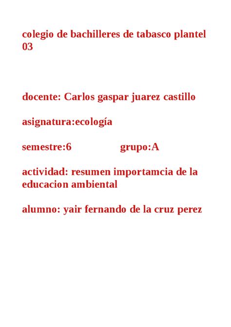 Ensayo Yair Fernando Colegio De Bachilleres De Tabasco Plantel 03