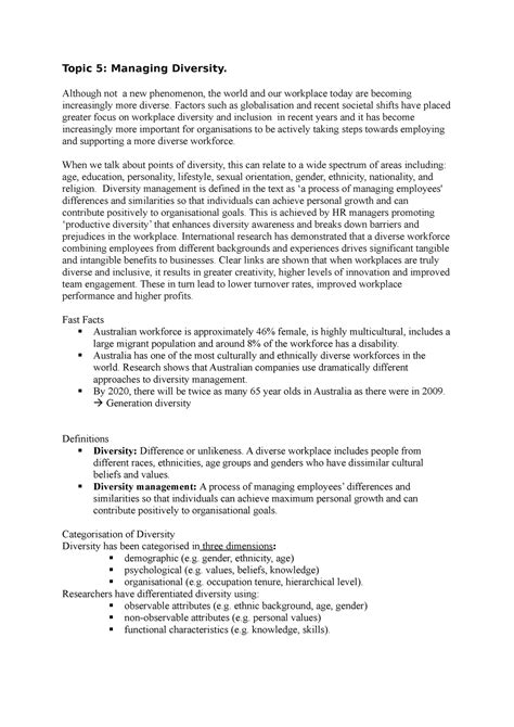topic 5 lecture notes 5 topic 5 managing diversity although not a