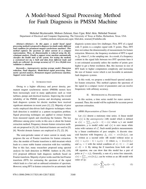 Pdf A Model Based Signal Processing Method For Fault Diagnosis In Pmsm Machine