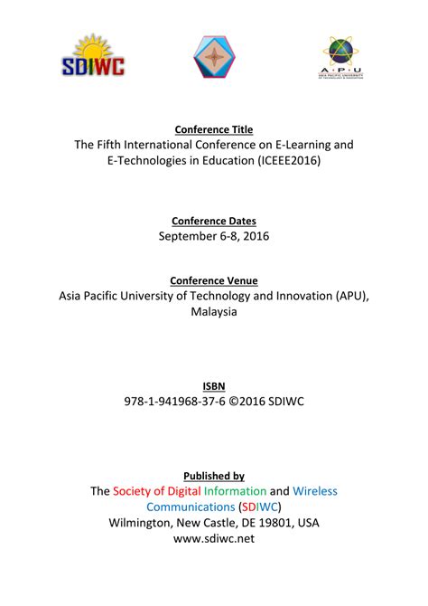 Pdf Proceedings Of The Fifth International Conference On E Learning And E Technologies In