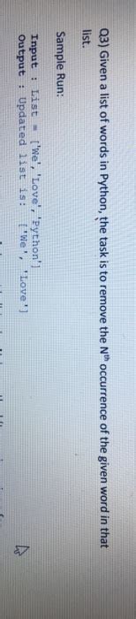 Solved Q3 Given A List Of Words In Python The Task Is To