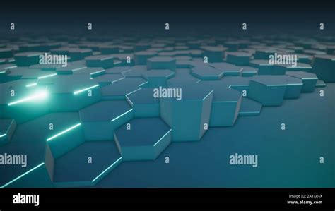 3d Rendering Of Abstract Hexagonal Geometric Surfaces In Virtual Space