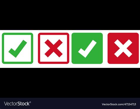 Set Green Approval Checkmark And Red Cross Icons Vector Image