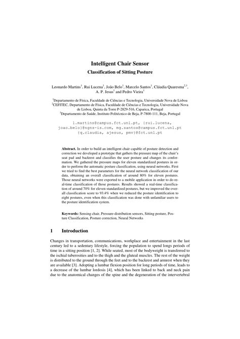 Pdf Intelligent Chair Sensor Classification Of Sitting Posture