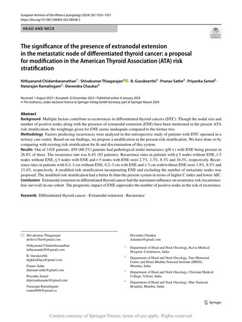 The Significance Of The Presence Of Extranodal Extension In The Metastatic Node Of