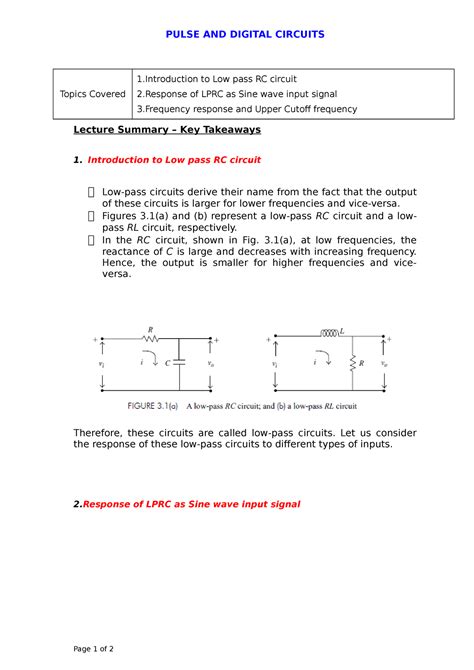 Response Of Lprc As Sine Wave Input Signal Pulse And Digital Circuits Topics Covered 1 To Low