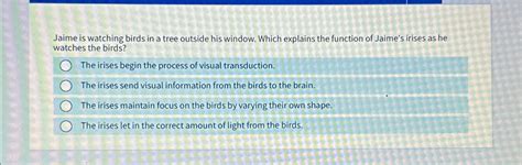 Solved Jaime Is Watching Birds In A Tree Outside His Window Chegg