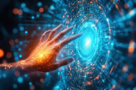 A Hand Interacts With A High Tech Touchscreen Displaying Intricate Data And Graphics In Vibrant