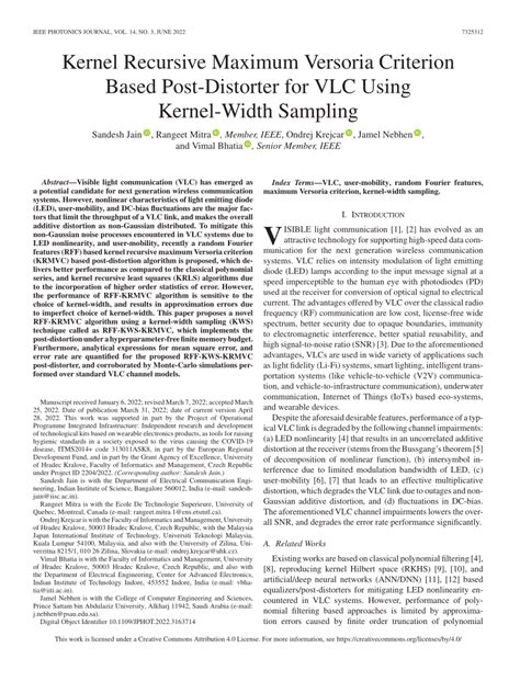 Pdf Kernel Recursive Maximum Versoria Criterion Based Post Distorter For Vlc Using Kernel