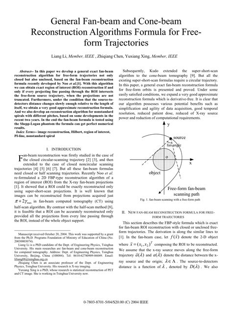 Pdf General Fan Beam And Cone Beam Reconstruction Algorithms Formula For Free Form Trajectories