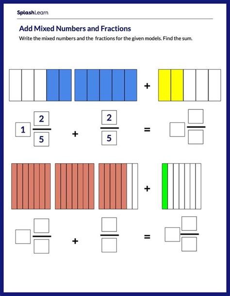 Add Mixed Numbers And Fractions Using Models Worksheet