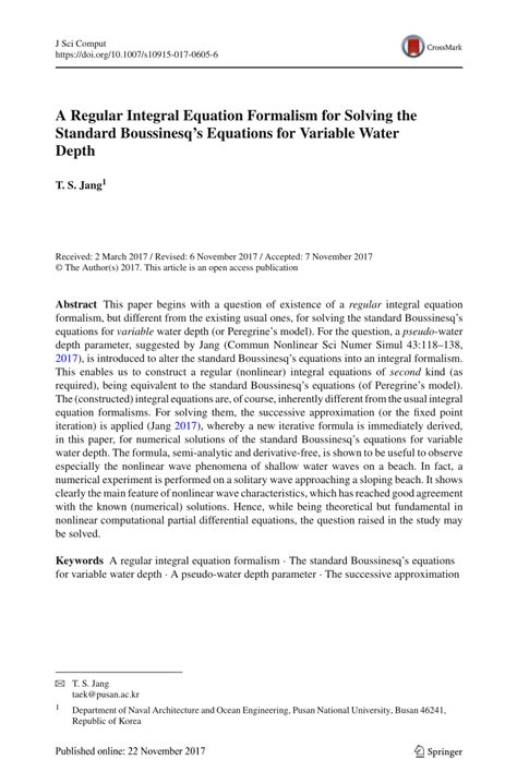 Pdf A Regular Integral Equation Formalism For Solving The Standard Boussinesqs Equations For