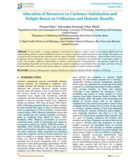 pdf allocation of resources to customer satisfaction and delight