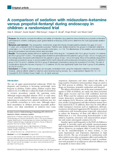 Pdf A Comparison Of Sedation With Midazolamketamine Versus Propofolfentanyl During Endoscopy