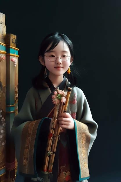 Premium Ai Image There Is A Woman In A Kimono Outfit Holding A Bamboo