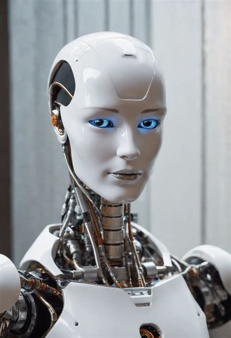 หุ่นยนต์ฮิวแมนนอยด์ที่เหมือนจริงที่สร้างขึ้นด้วยชิ้นส่วนโลหะขัดเงาและ