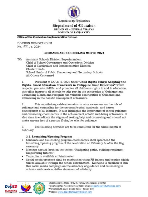 Dm 032 Memo Guidance And Counseling Month Pdf