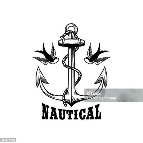 제비와 빈티지 앵커 엠블럼 기호 배지용 디자인 요소 벡터 일러스트레이션 곤색에 대한 스톡 벡터 아트 및 기타 이미지 곤색 귀여운 꽃 식물 Istock