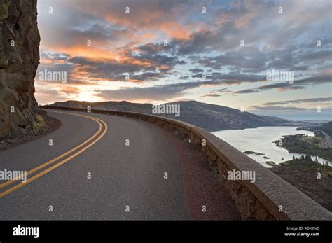 Sunrise With Historic Highway Columbia River Gorge National Scenic Area