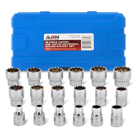Abn Universal Spline Socket Set 18 Piece Metric 3 8” Drive Socket