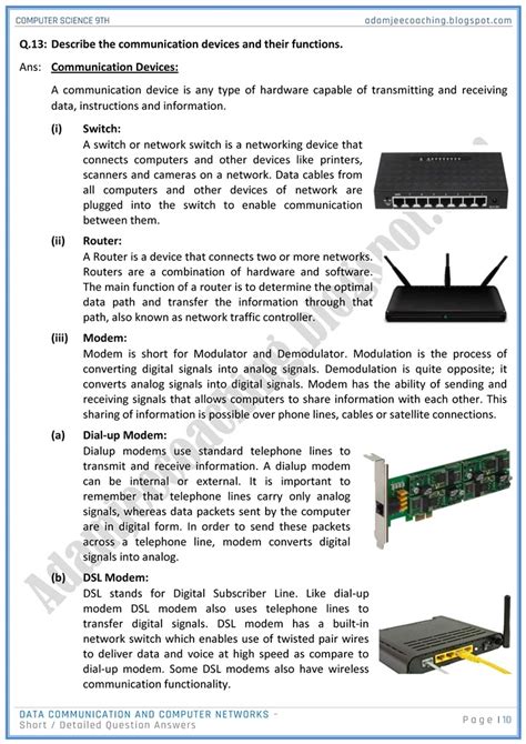 adamjee coaching data communication and computer networks question answers computer science 9th